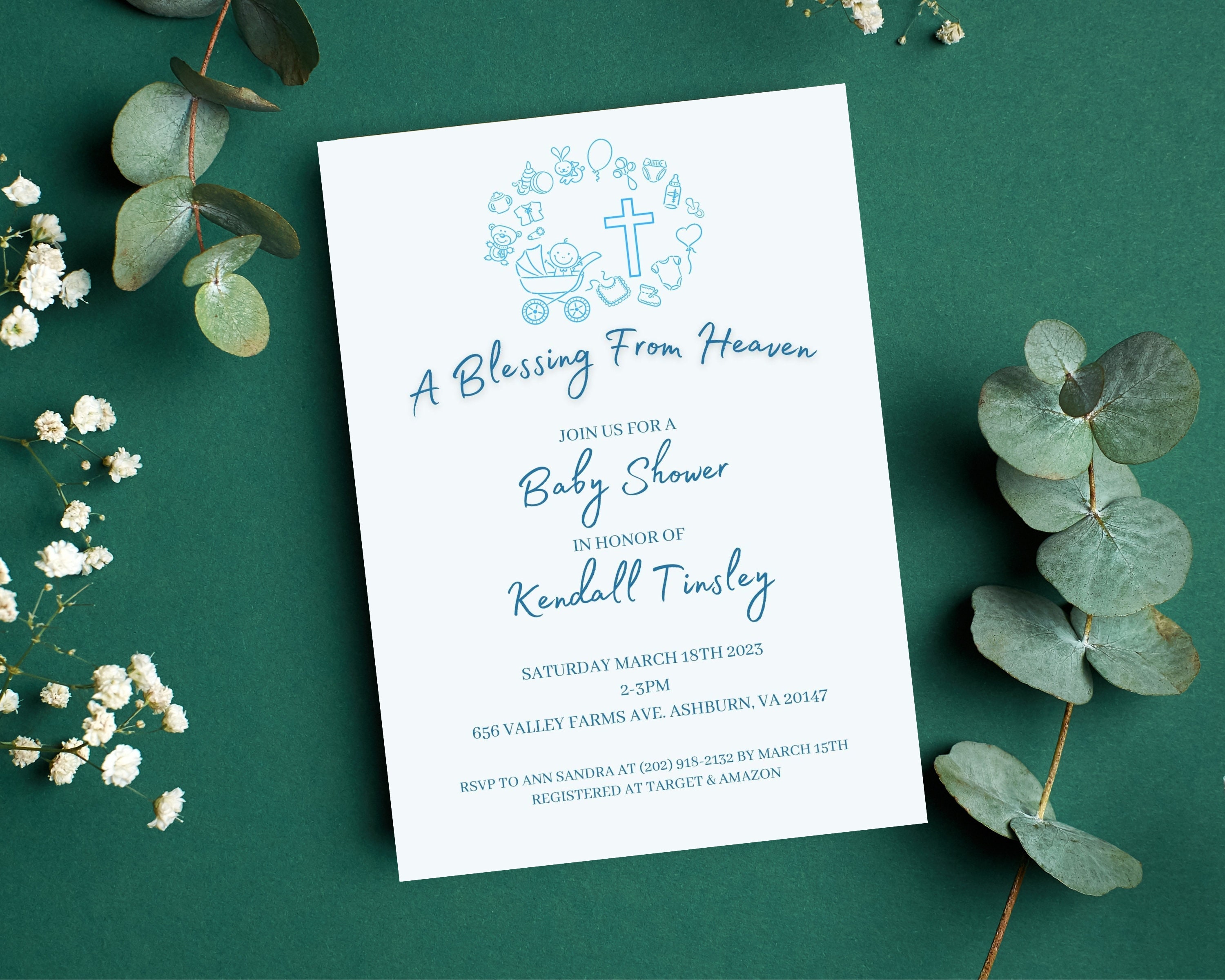 Christian Boy Baby Shower Invitation Template Download, Editable ...