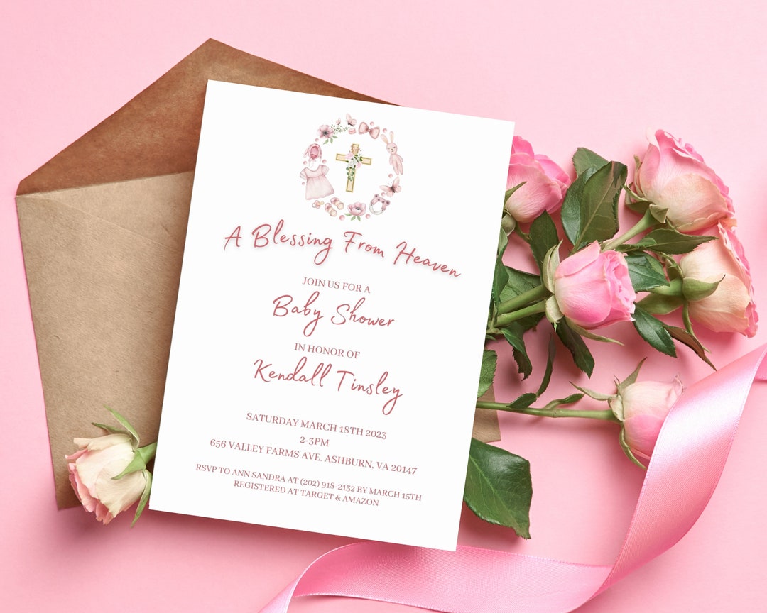 Christian Girl Baby Shower Invitation Template Download, Editable Template, Instant Download ...