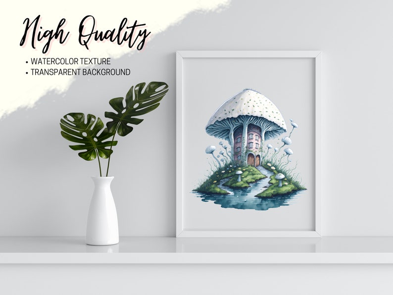 Fairy Mushroom House Clipart Watercolor Jasmine PNG - Etsy