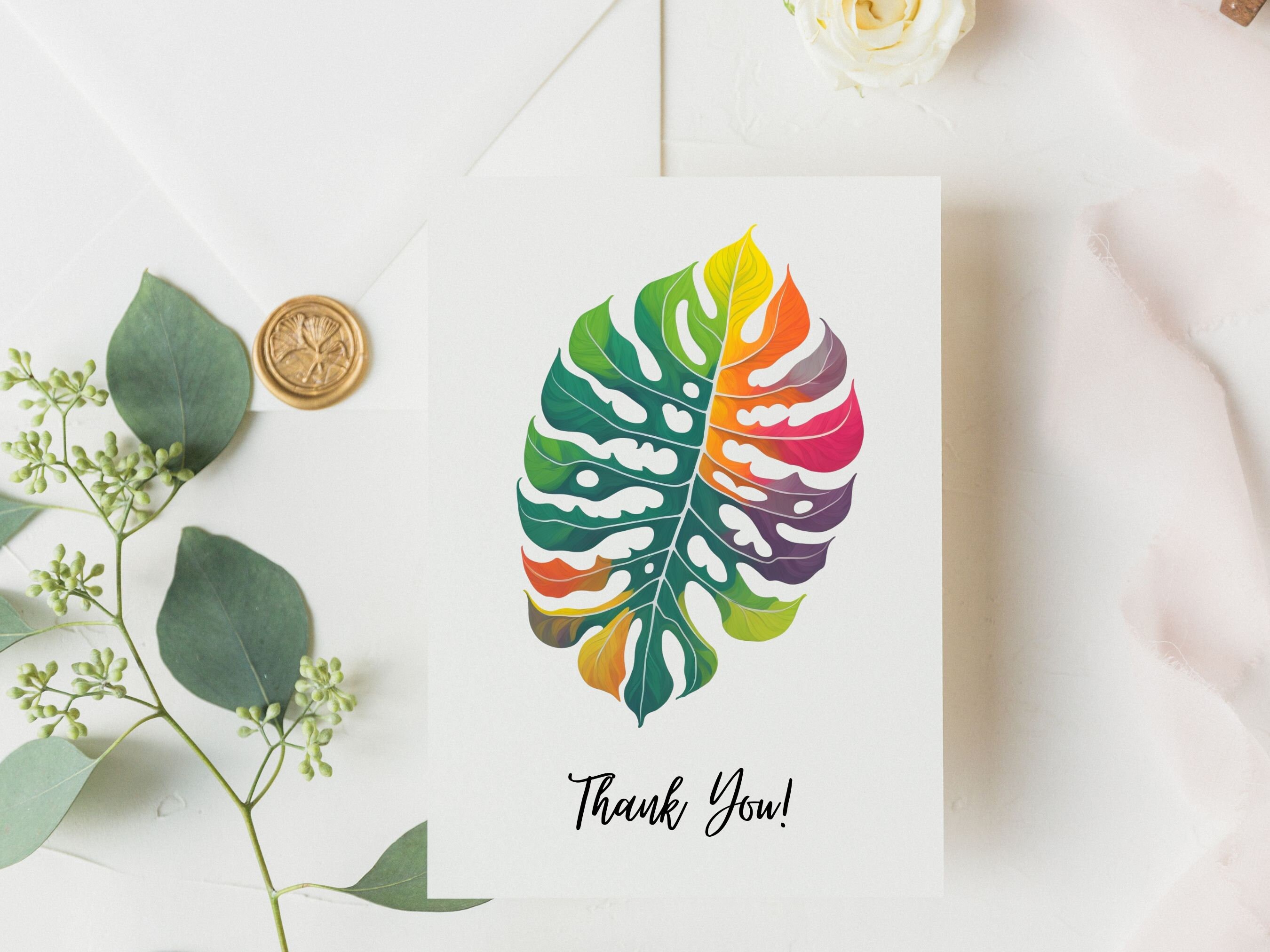 Watercolor Rainbow Monstera Leaves Clipart Monstera Albo Leaf Print ...