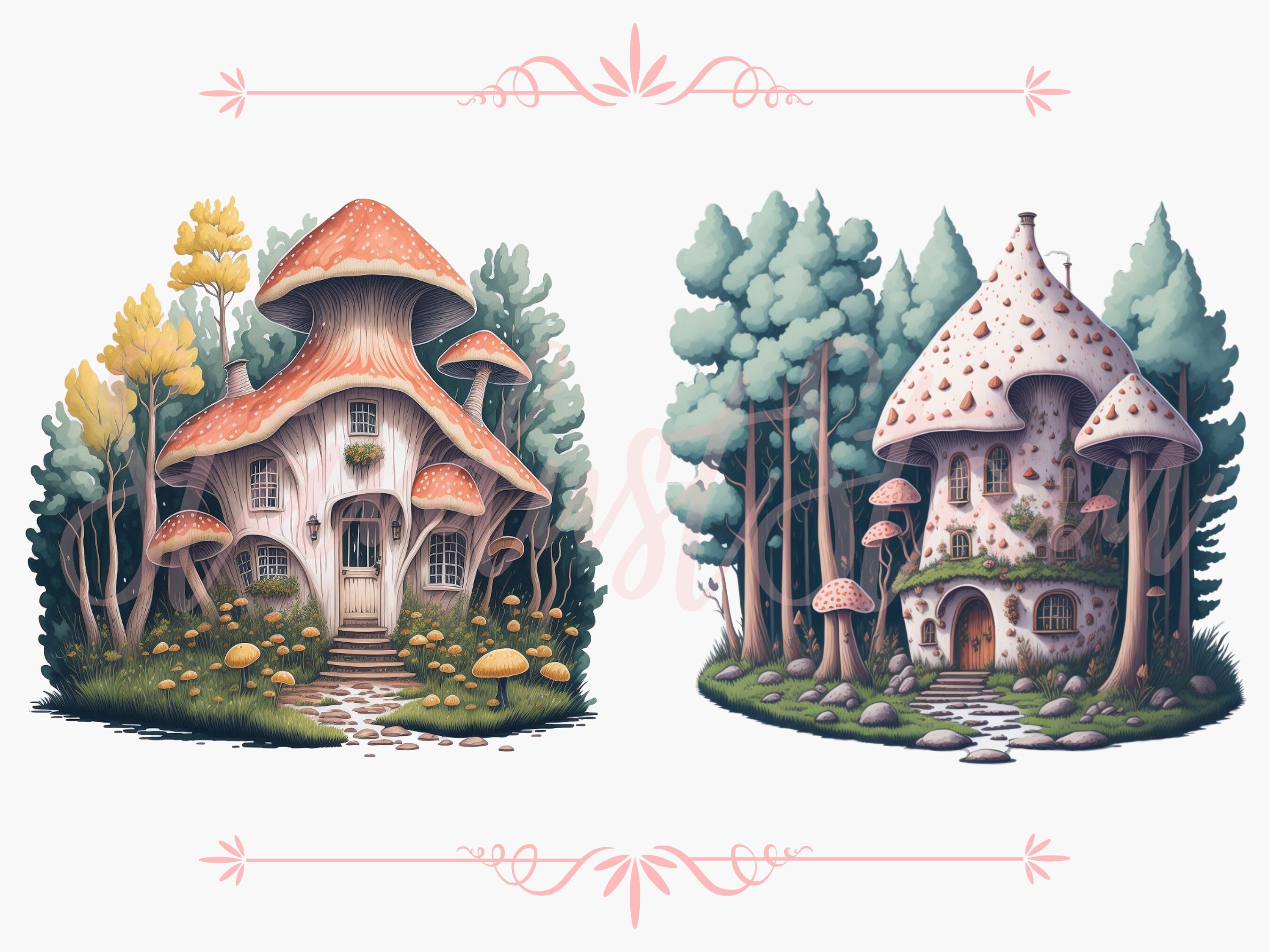 Fairy Mushroom House Clipart Watercolor Flower PNG Transparent ...