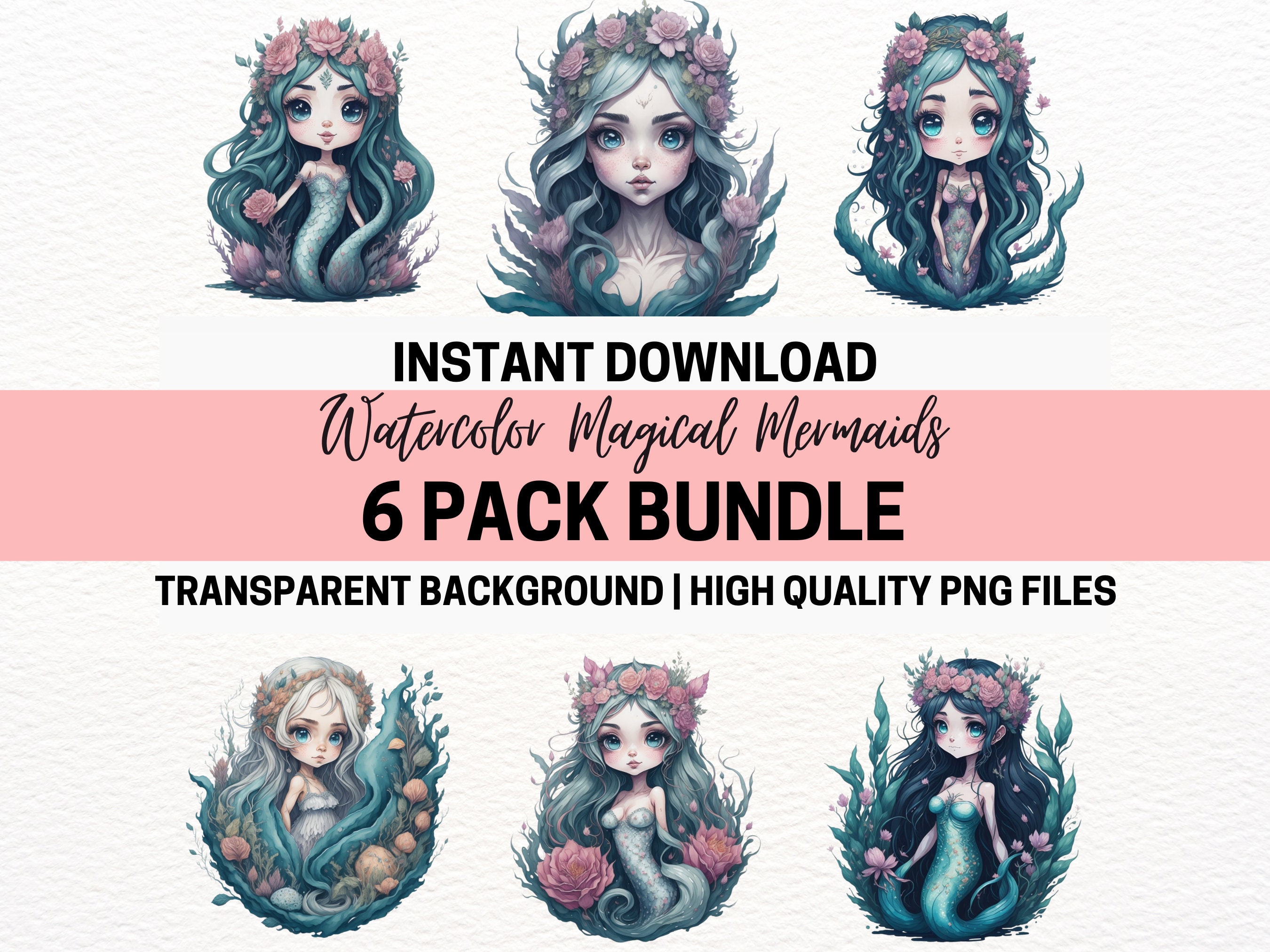 Magical Mermaid Watercolor Clipart Magic Sea Princess Ocean Mermaid PNG ...