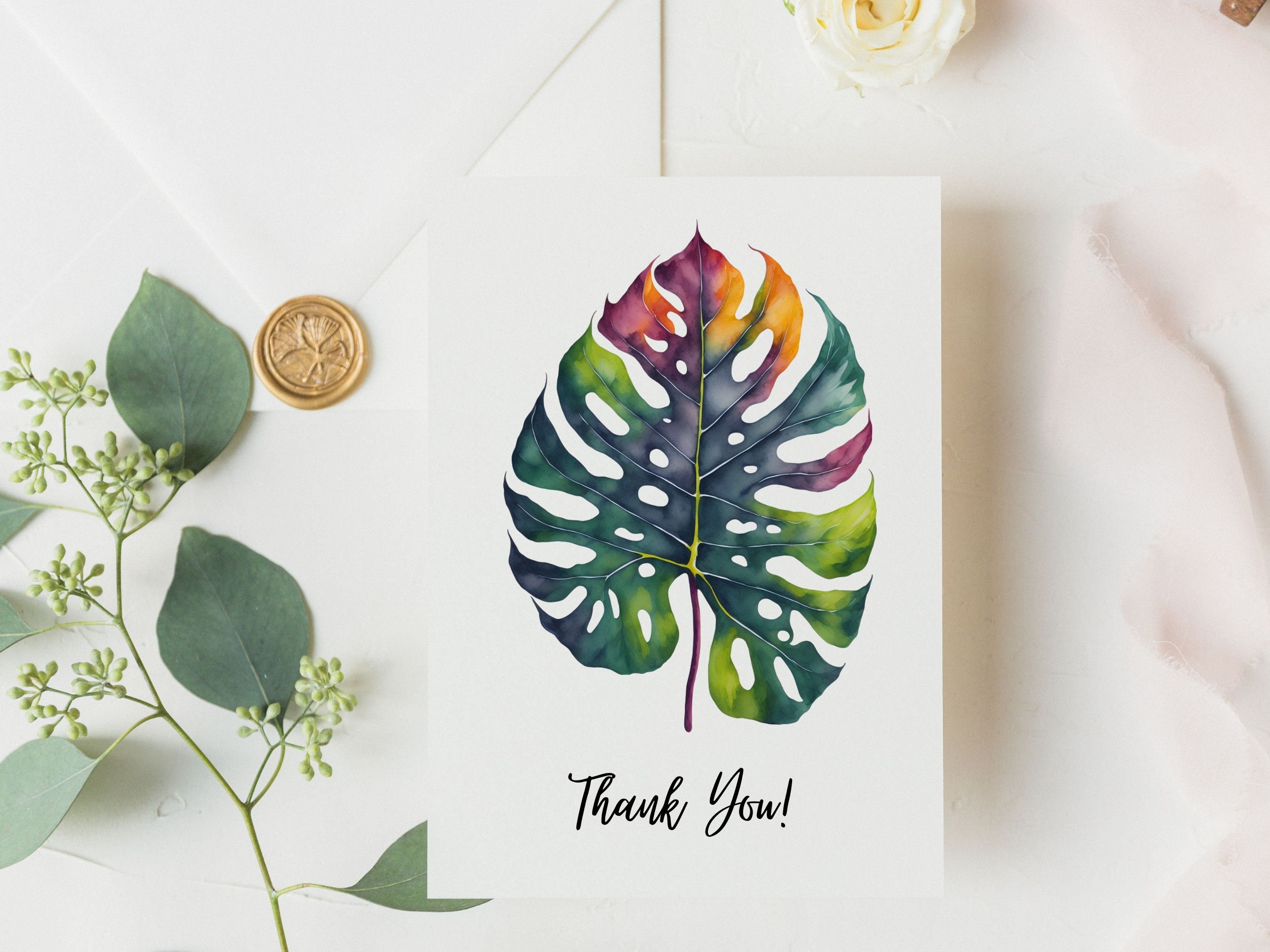 Watercolor Monstera Leaves Clipart Monstera Albo Leaf Print Jungle ...