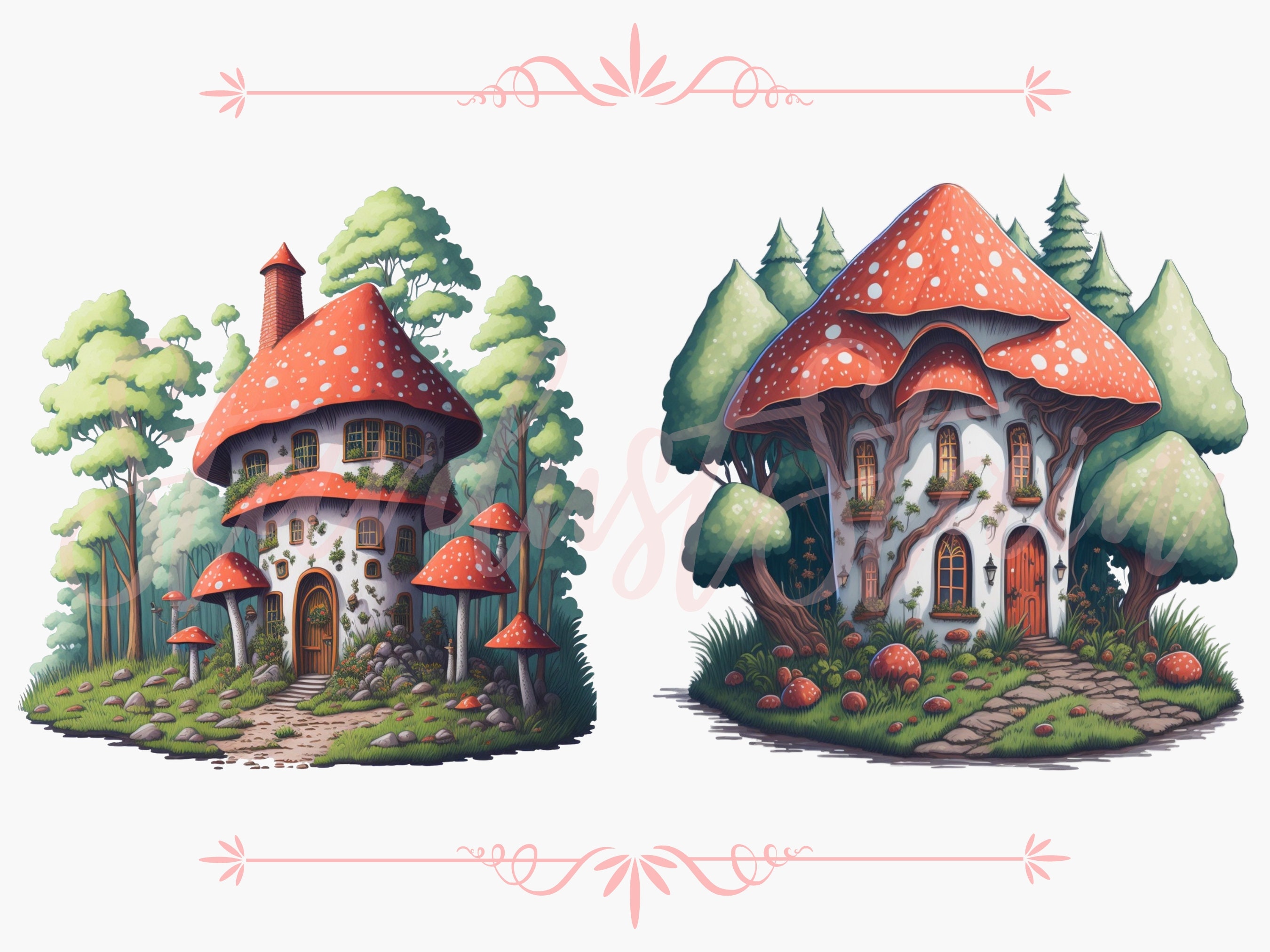 Fairy Mushroom House Clipart Watercolor Flower PNG Transparent ...
