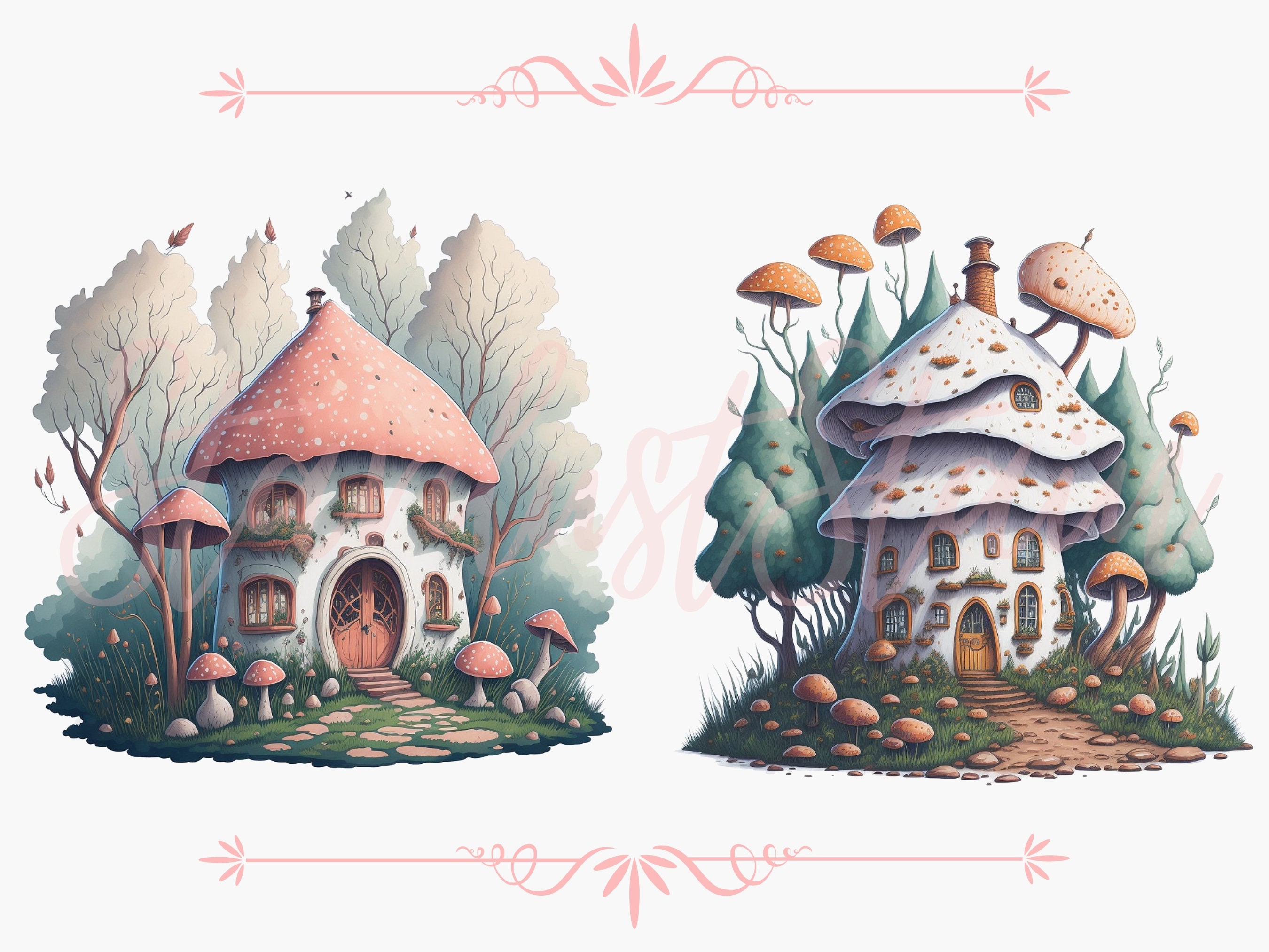 Fairy Mushroom House Clipart Watercolor Flower PNG Transparent ...