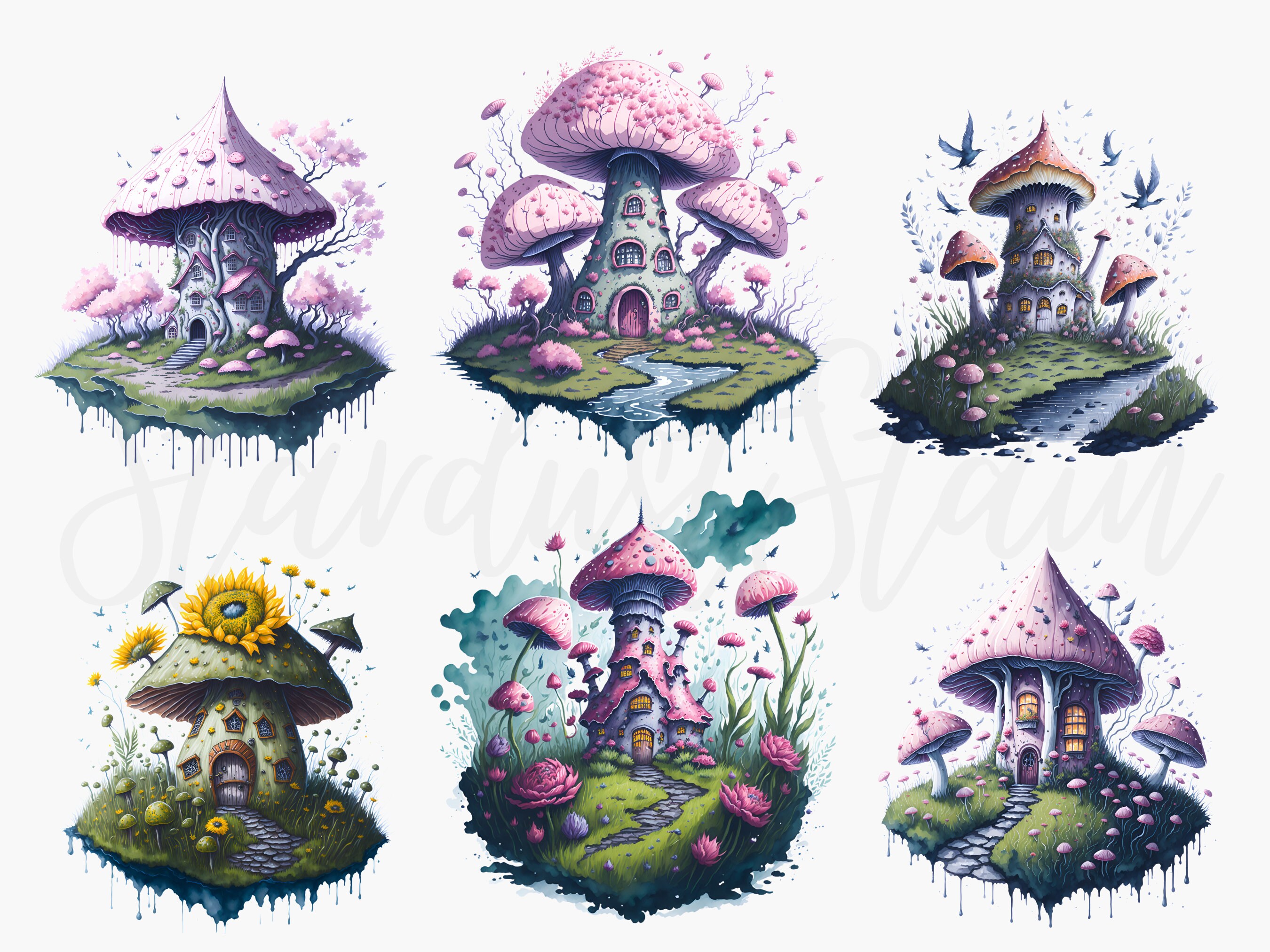 Fairy Mushroom House Clipart Watercolor Flower PNG Transparent ...