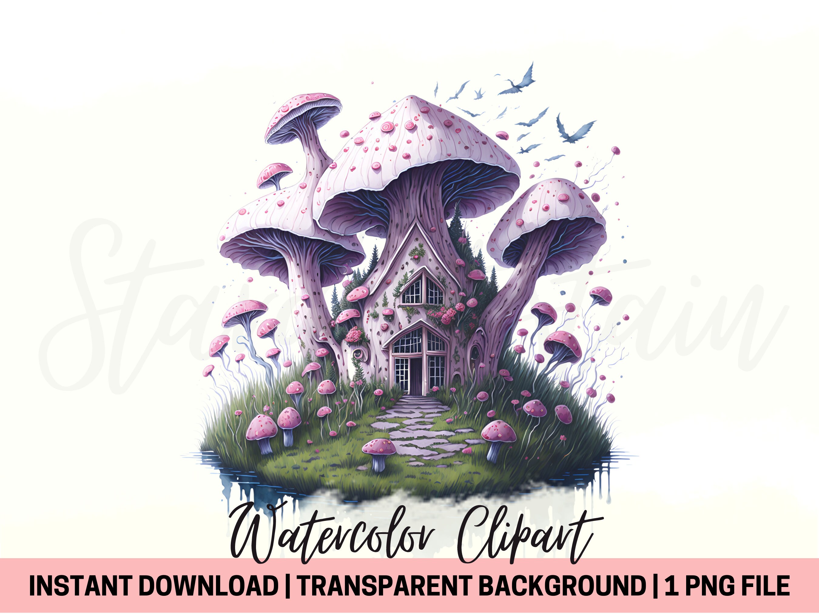 Fairy Mushroom House Clipart Watercolor Rose PNG Transparent ...