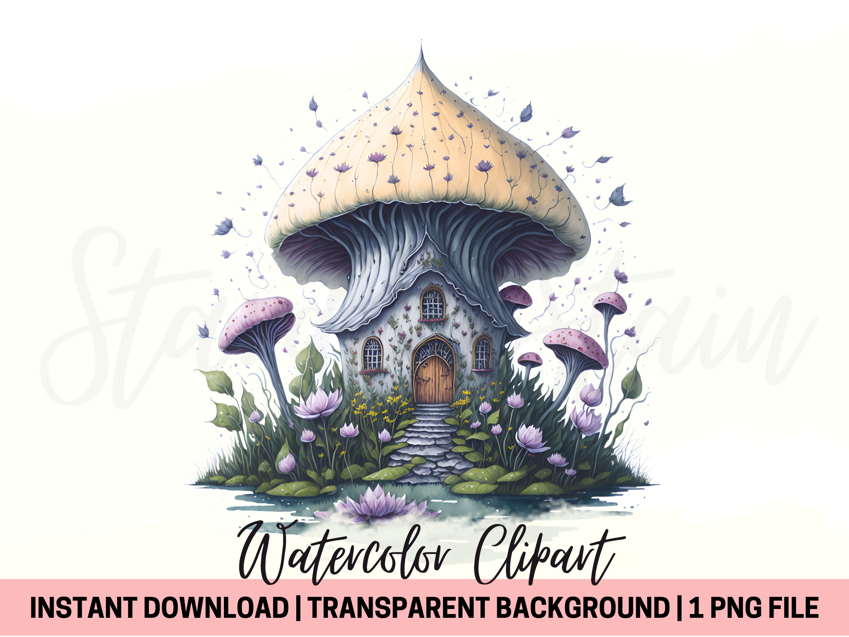 Fairy Mushroom House Clipart Watercolor Lotus PNG Transparent ...