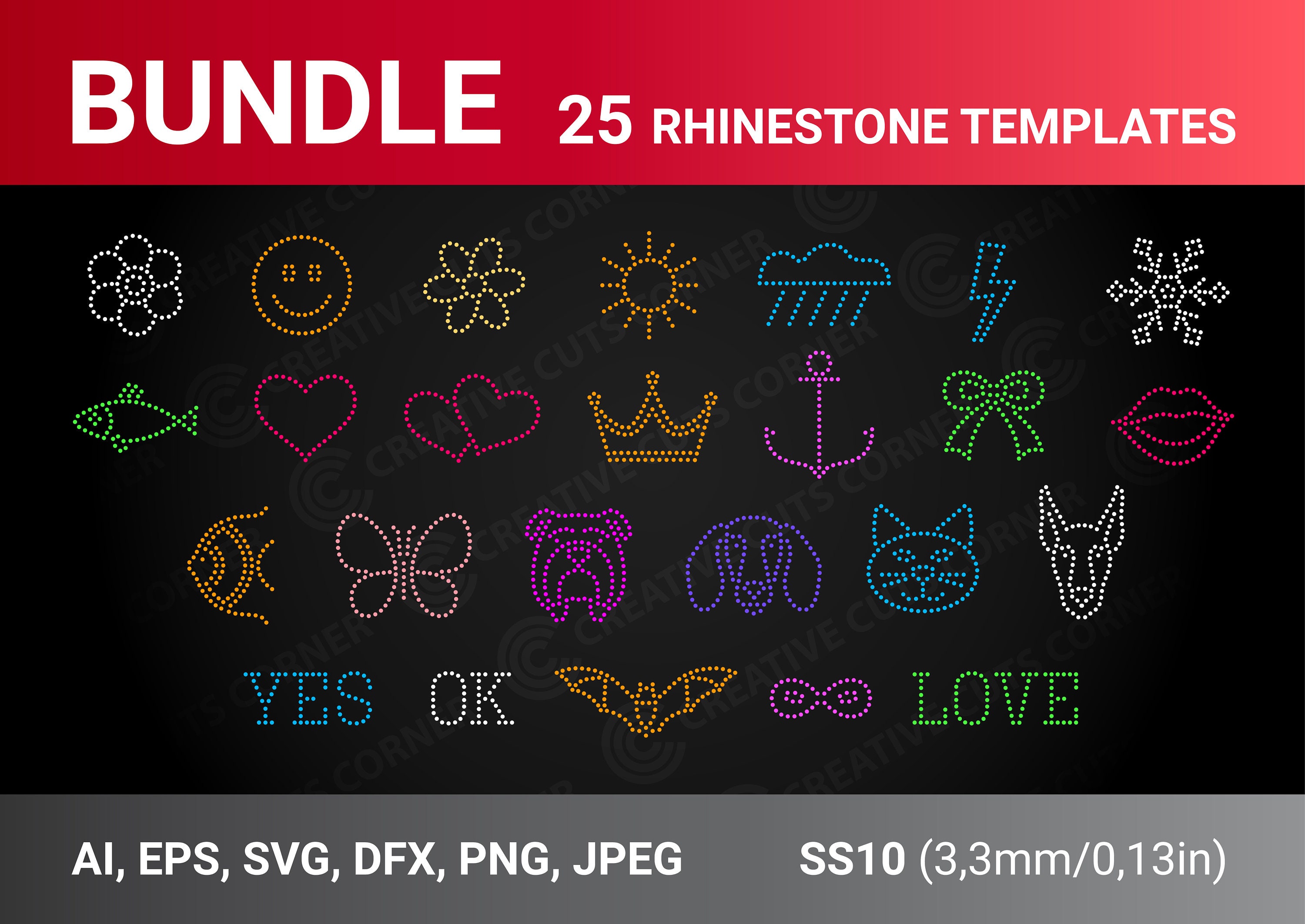 Bundle Rhinestone Template Ss10 Set Rhinestone Design - Etsy