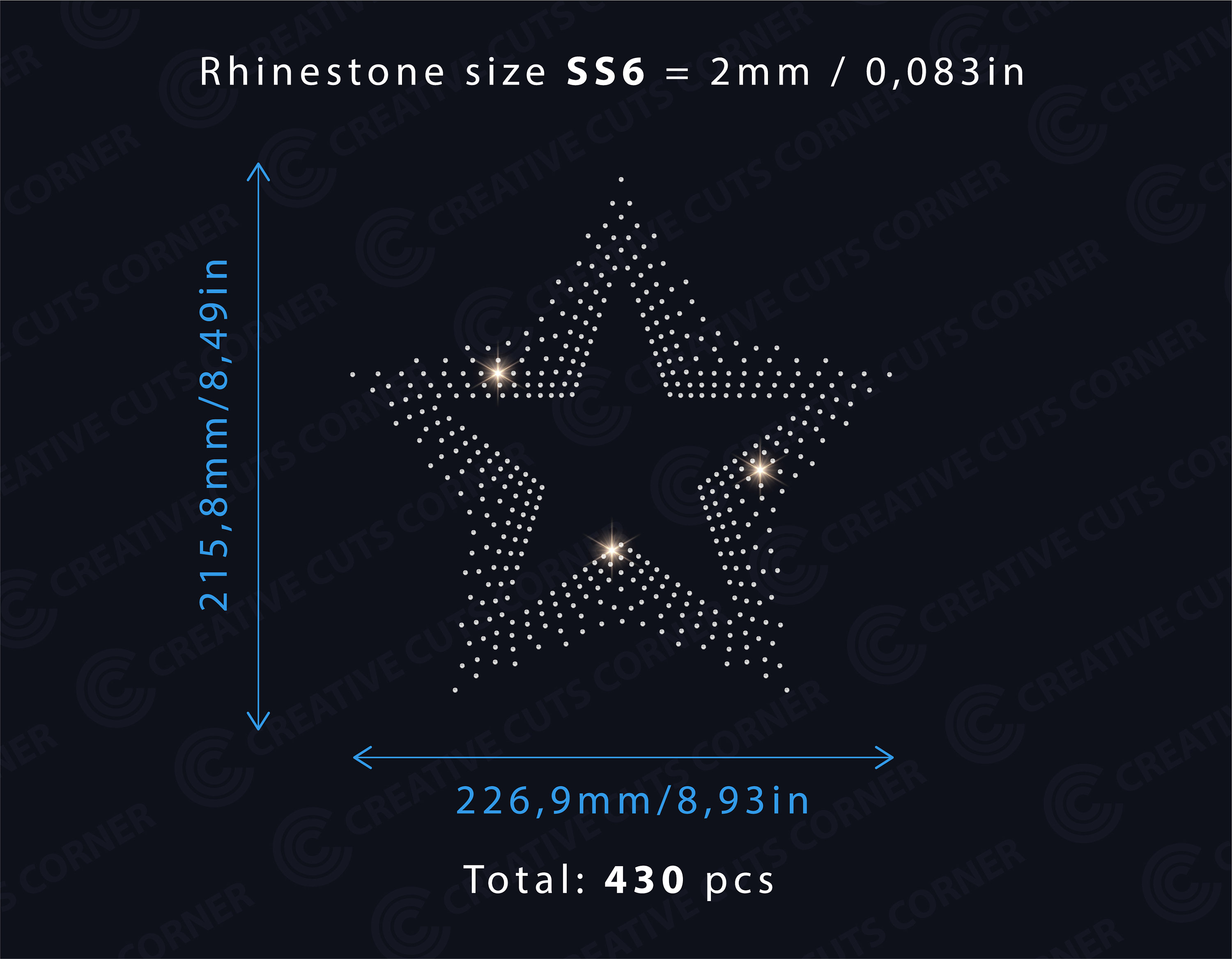 Hotfix Rhinestone Template Ss6 Cut File Star Rhinestone Iron on Dxf Png ...