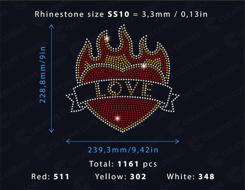 Hotfix Rhinestone Template Ss10 Svg Digital File Rhinestone Heart ...