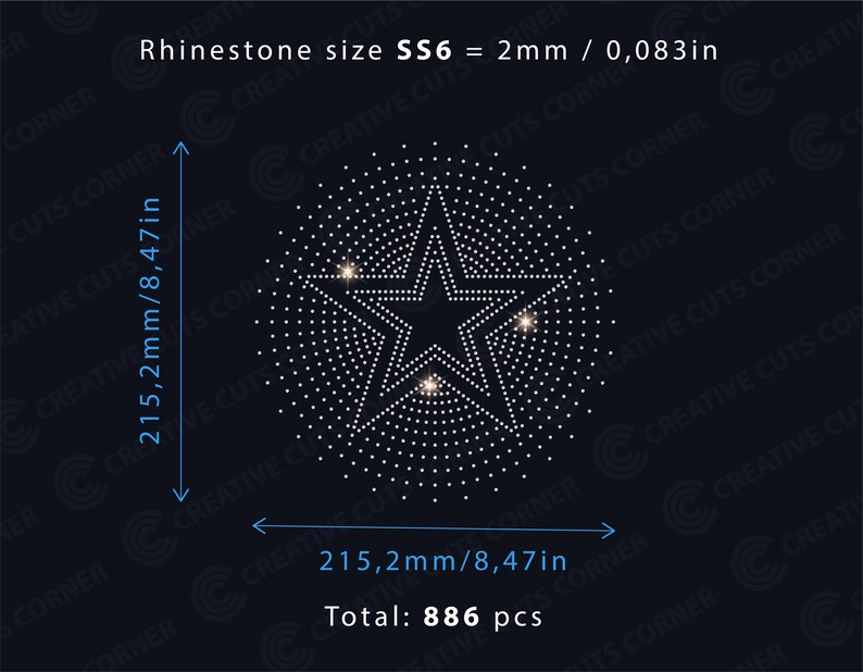 Hotfix Rhinestone Template Ss6 Svg Digital File Rhinestone Star ...