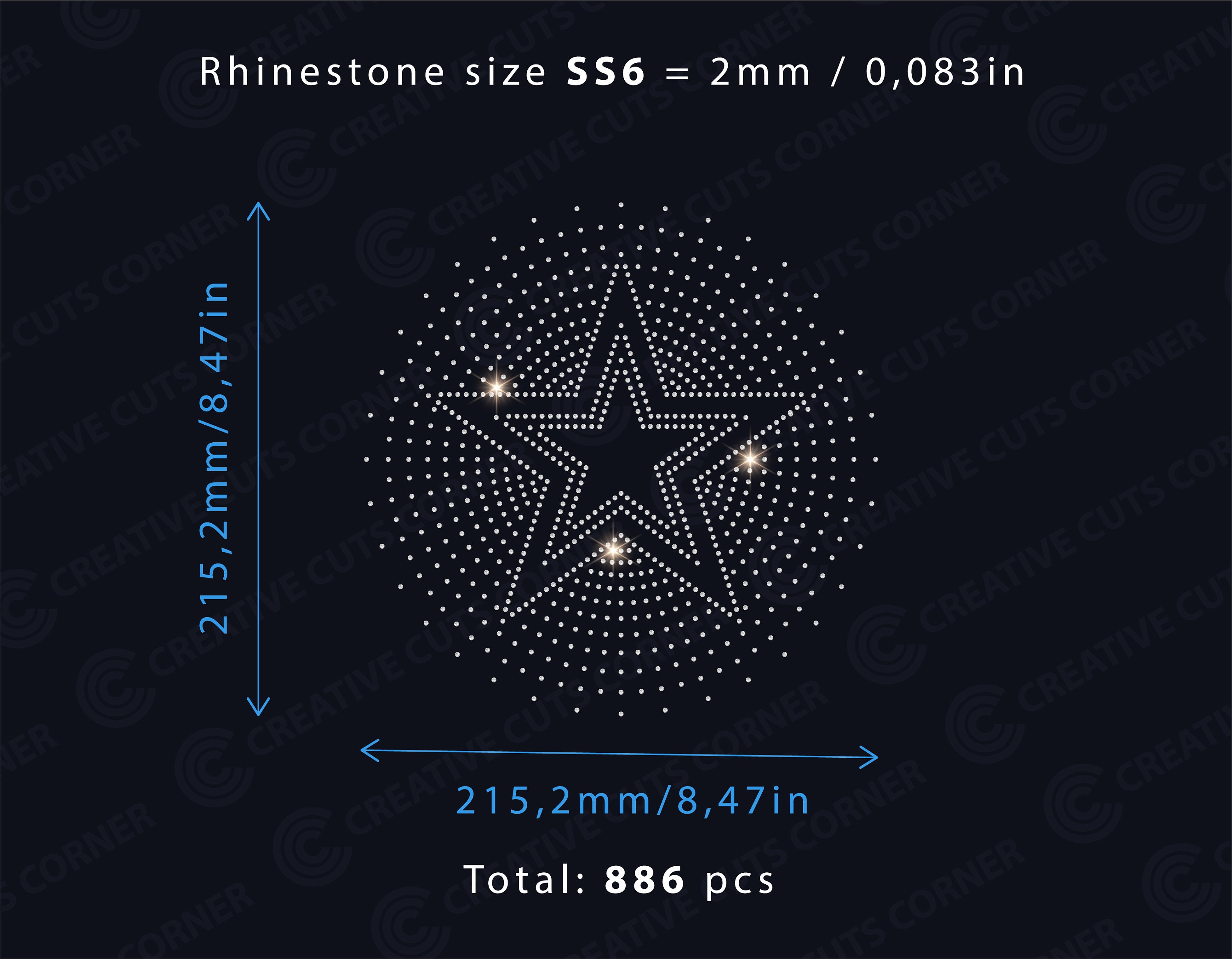 Hotfix Rhinestone Template Ss6 Svg Digital File Rhinestone Star ...