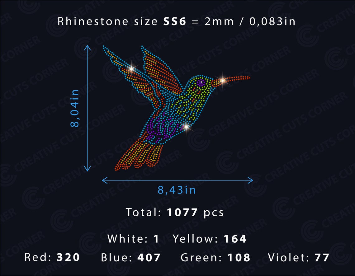 Rhinestone Design Colibri Bird Digital File Rhinestone Template Ss6 Svg ...