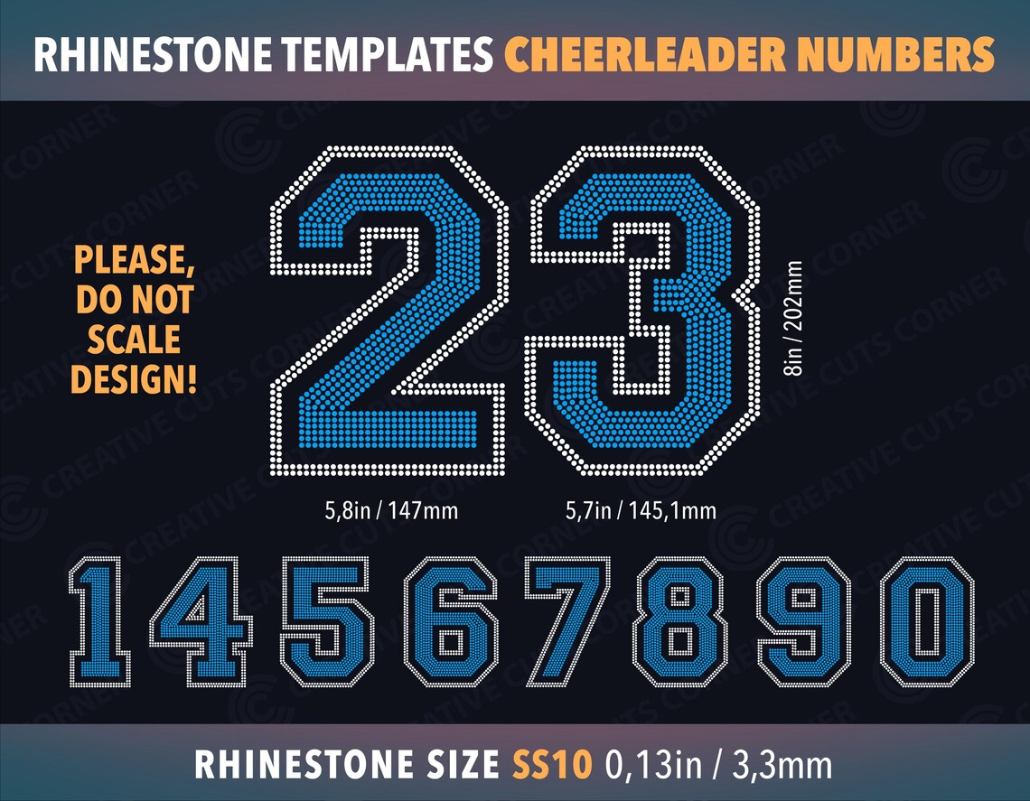 Rhinestone Sport Number Template SS10 Rhinestone College Cheer Digits ...