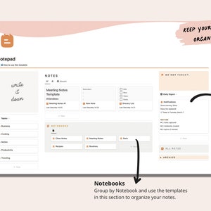 Notion Template Notepad | Note-taking Planner, Personal Notes Organizer ...