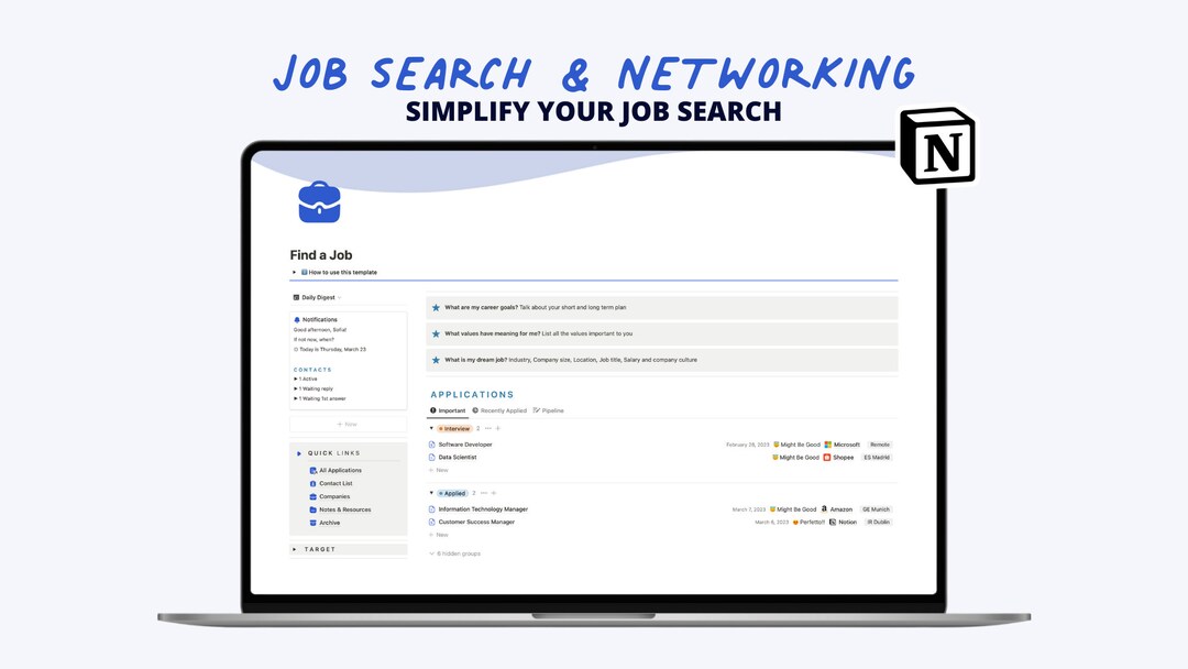 Notion Template Job Search | Job Search Planner, Networking Organizer ...