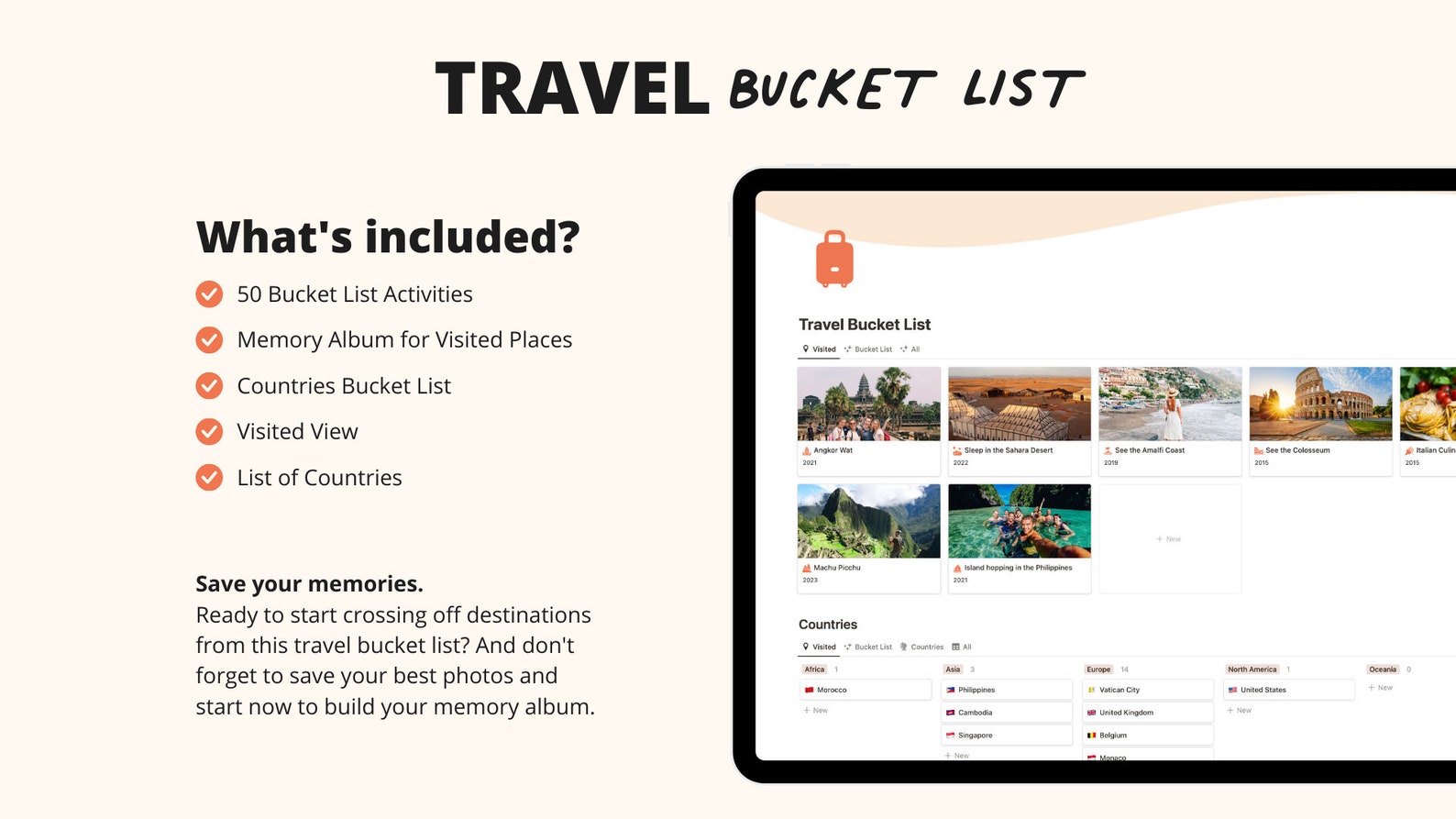 Notion Template Travel Bucket List | Travel Destinations for Notion ...