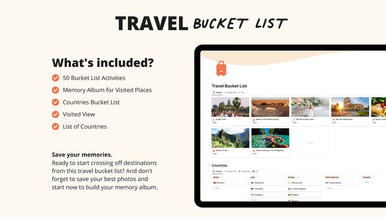 Notion Template Travel Bucket List | Travel Destinations for Notion ...