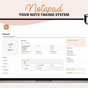 Notion Template Notepad | Note-taking Planner, Personal Notes Organizer ...