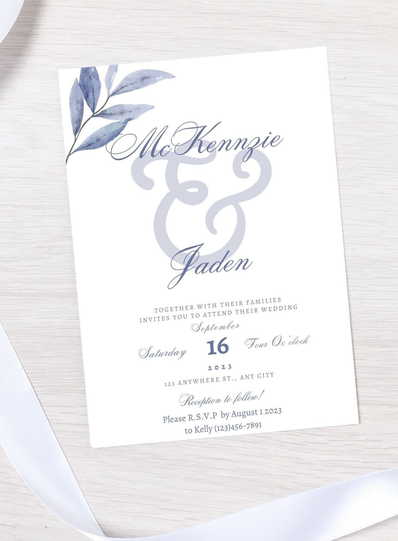 Dusty Blue Wedding Invitation Digital Template DOWNLOADABLE - Etsy