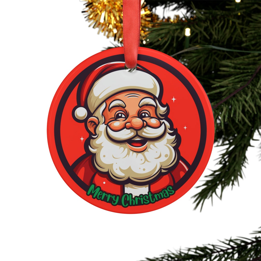Happy Santa Acrylic Ornament With Ribbon Christmas Tree - Etsy