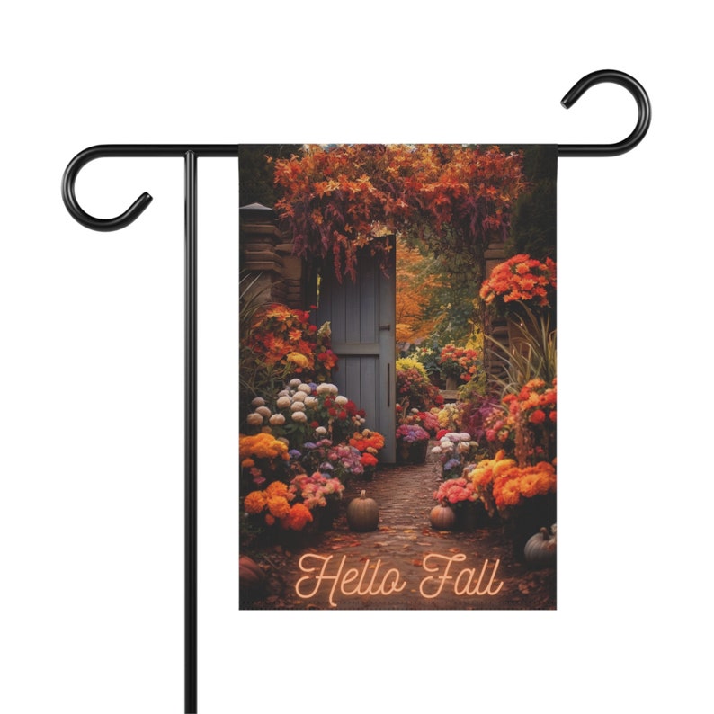 Hello Fall Garden Flag, Autumnal Design Seasonal Gift Idea. Garden Gate ...