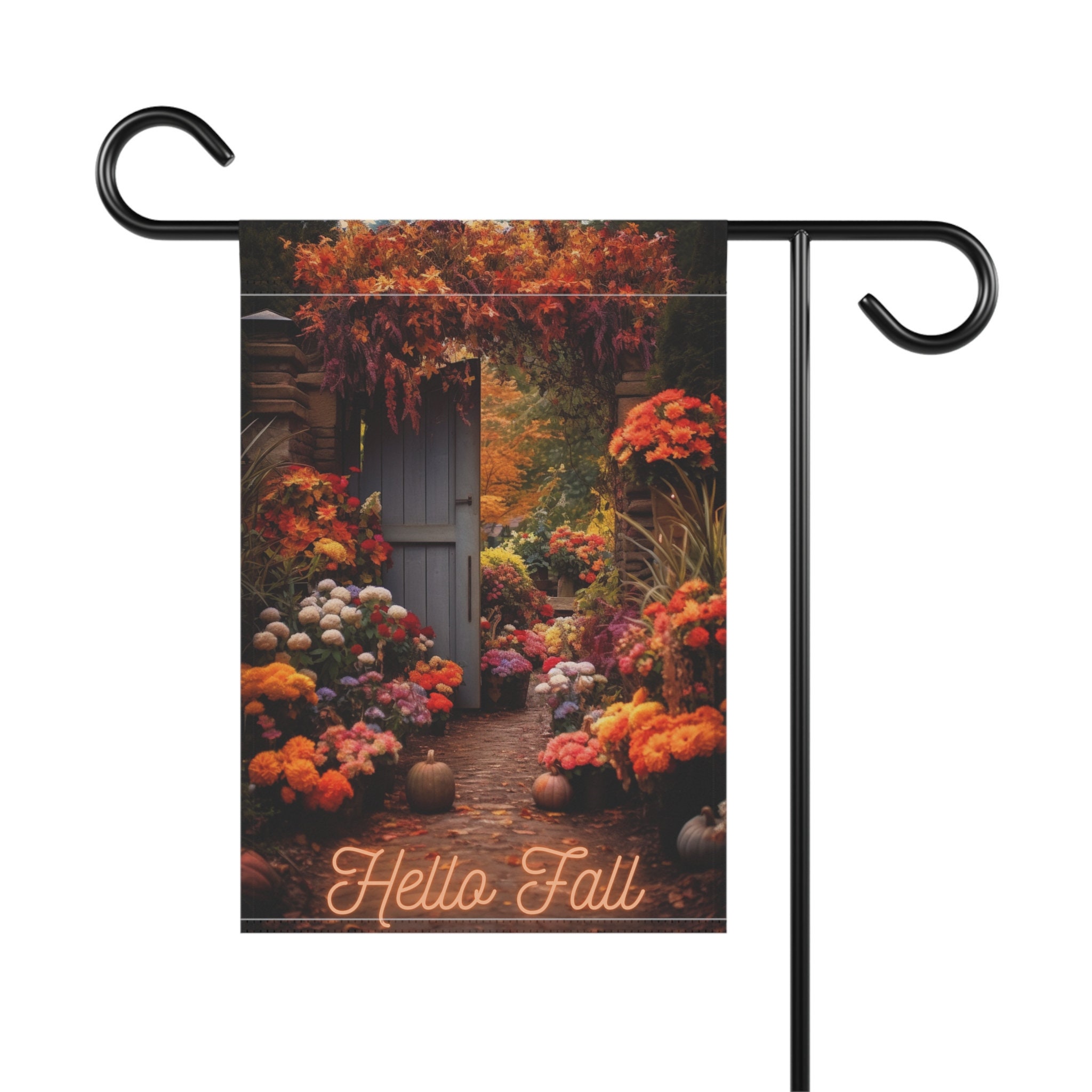 Hello Fall Garden Flag, Autumnal Design Seasonal Gift Idea. Garden Gate ...