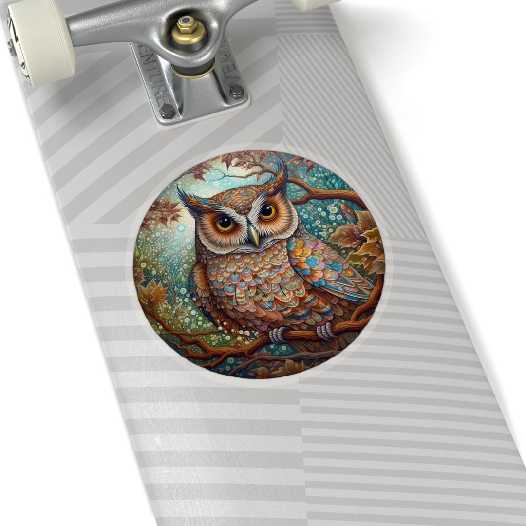 Circle Painting Sticker Design of an Owl in A Tree, Kiss-cut Stickers ...