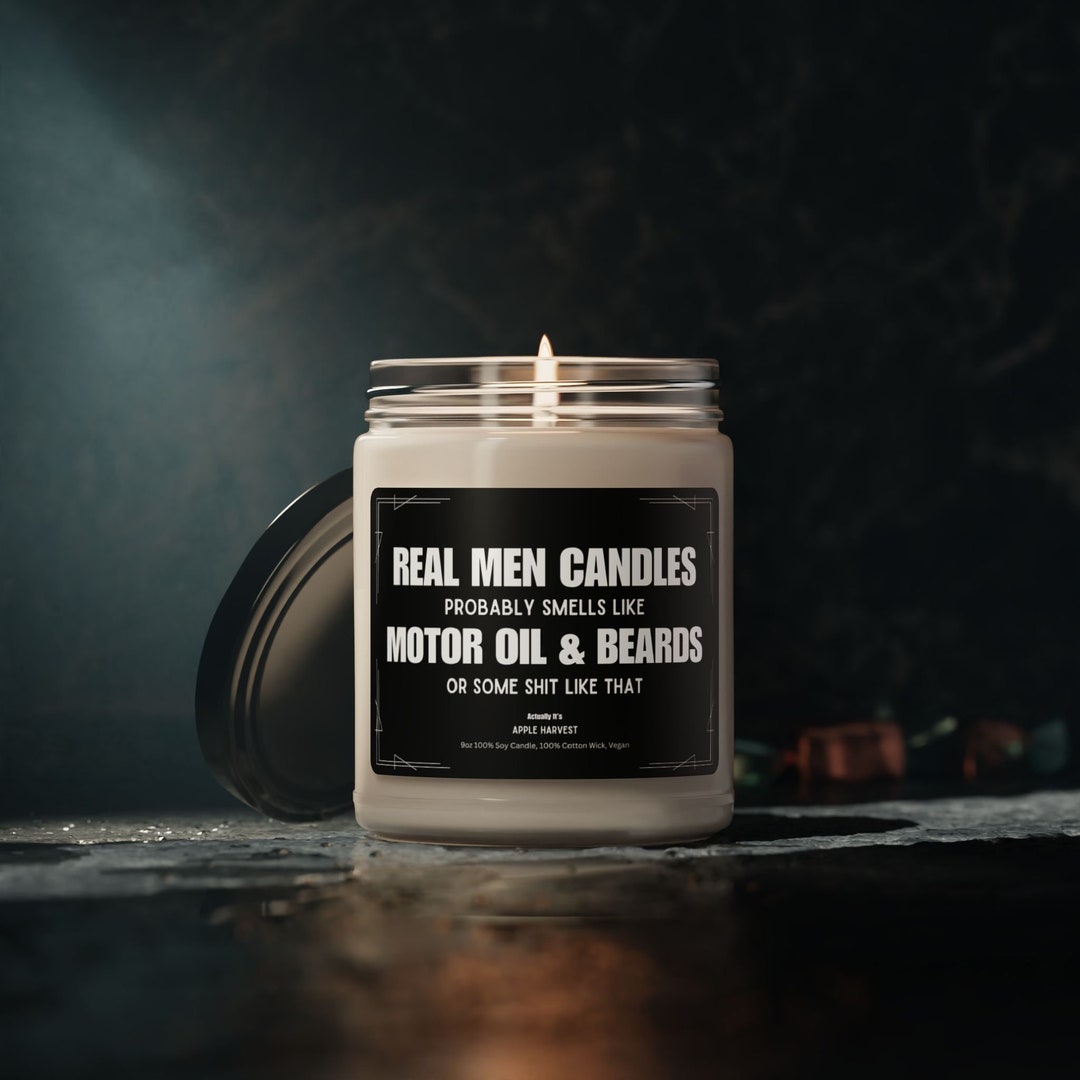 Real Men Candles Motor Oil & Beards Funny Soy Candle Scented 9oz Funny Gifts for Men Fun Husband ...