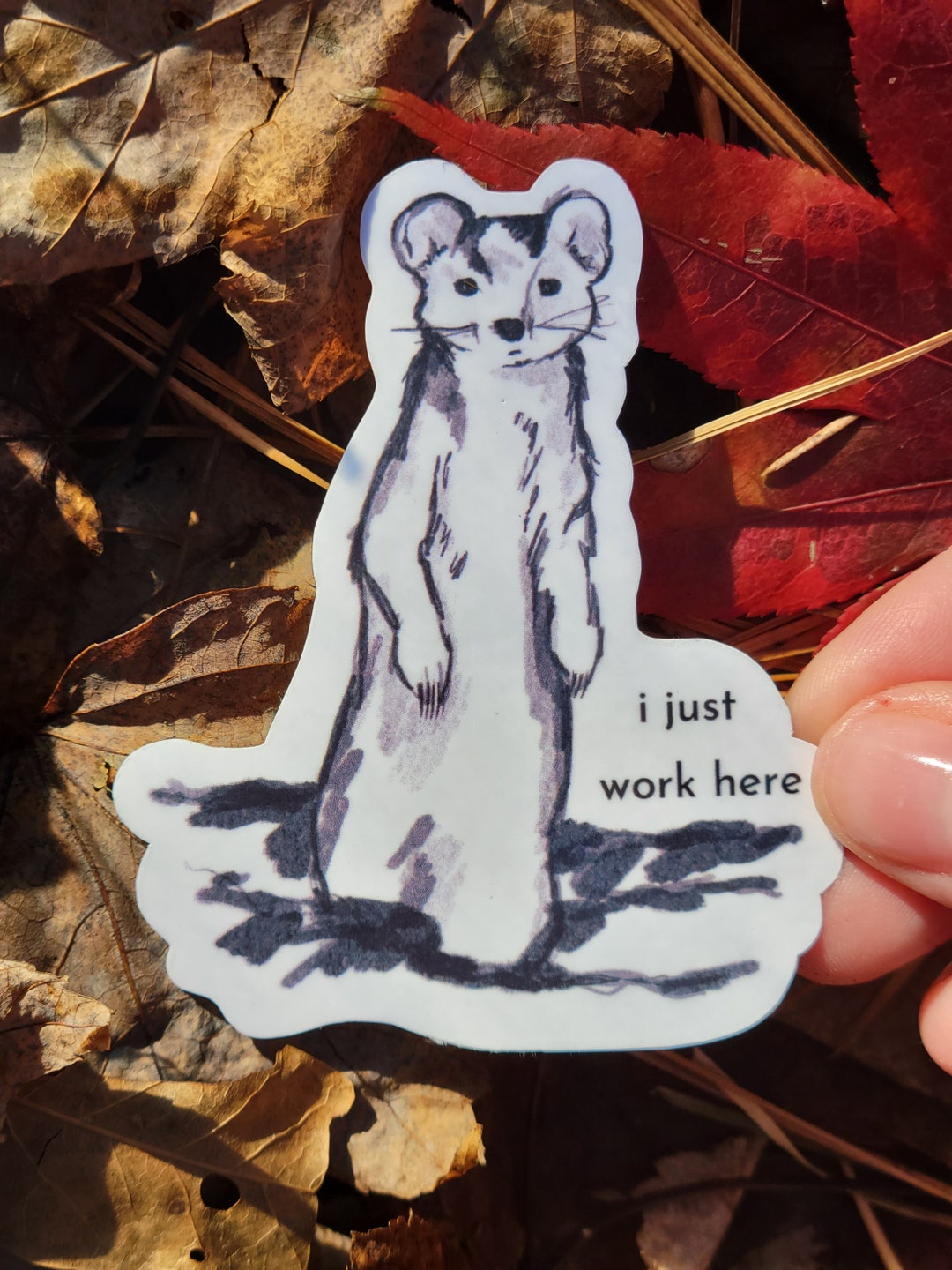 Weasel Just Works Here Sticker, Waterproof Sticker, Vinyl Sticker ...