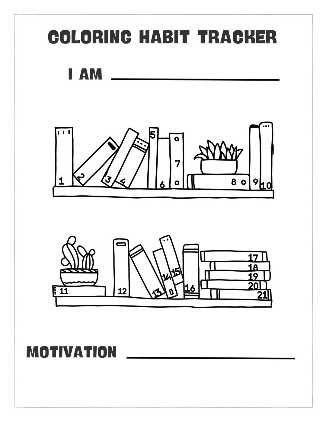 Coloring Habit Tracker - Reading Books - Printable/editable ...