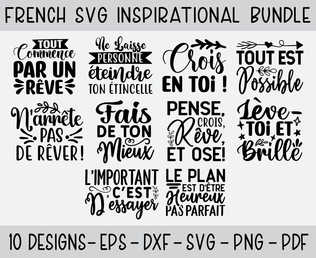 Inspirational French Svg Bundle, Positive Quotes Svg Bundle, Digital ...
