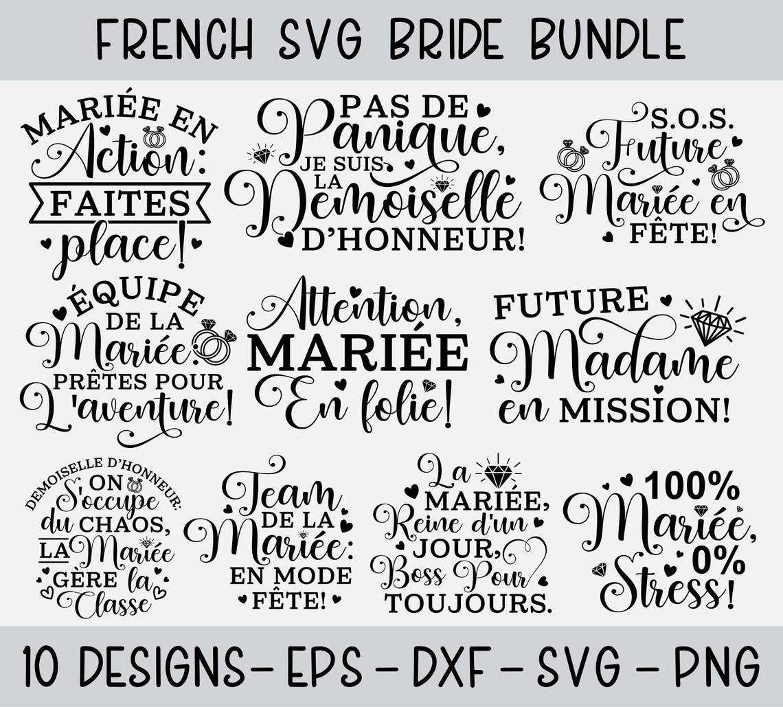 10 French Bride Svg Bundle, Amies De La Marriée, Svg Pré Mariage, EVJF ...