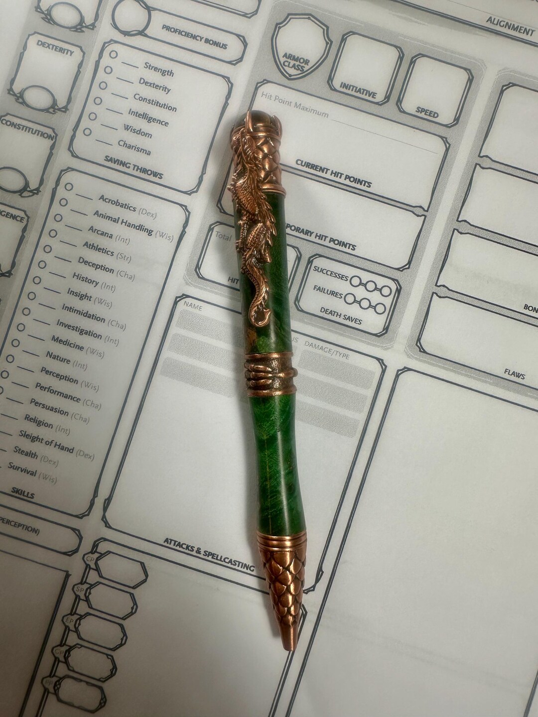 Hand Turned Dragon Pen - Green Maple Burl With Antique Copper - Etsy