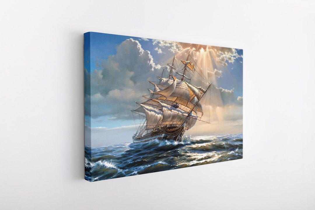 Ship Canvas, Pirate Ship Painting, Rowing Boat Wall Art, Huge Canvas ...