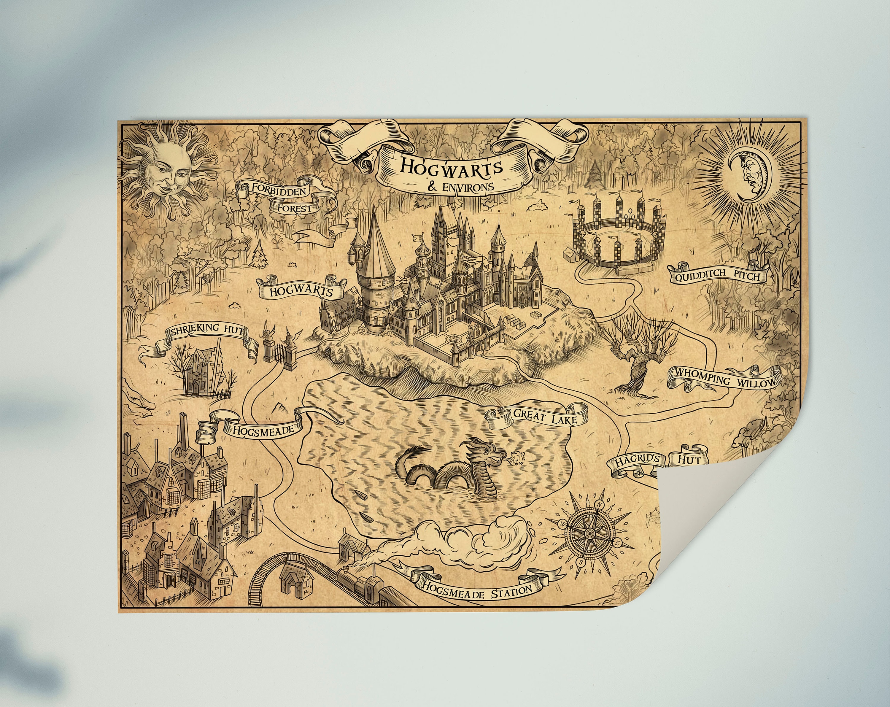 Hogwarts Map Canvas Poster, Movie Series Map Canvas, Fantasy Movie ...