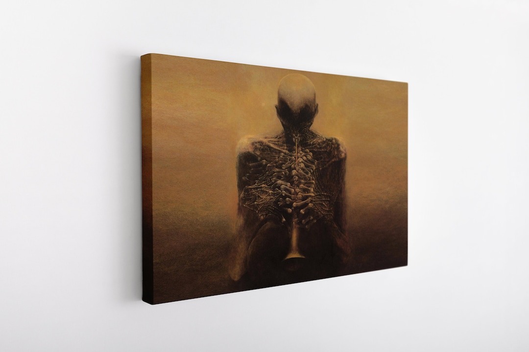Skeleton Playing the Trumpet, Painting of Zdzislaw Beksinski Wall Decor ...