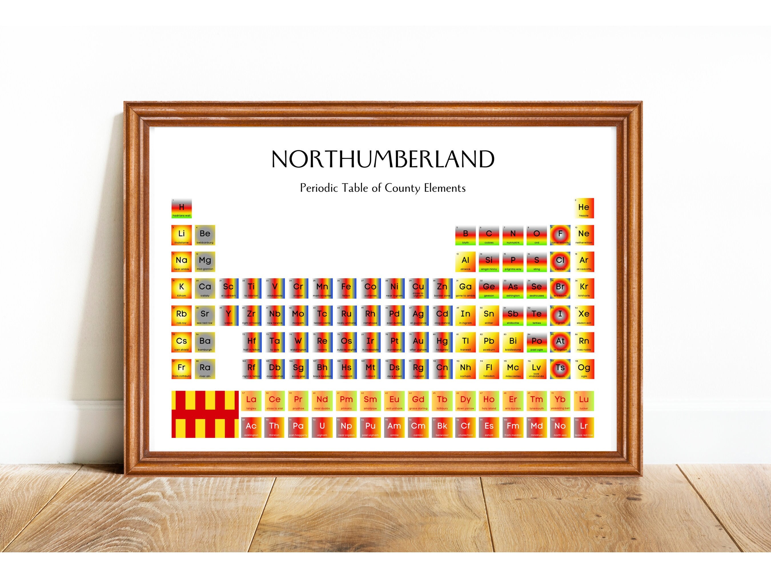 Northumberland Periodic Table Print, County Colours, Chemical Elements ...