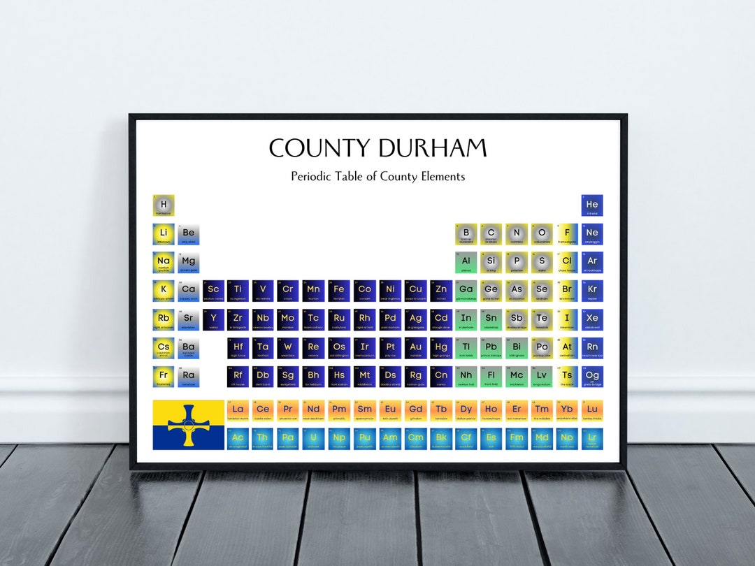 County Durham Periodic Table Print, Personalised Poster, County Flag ...