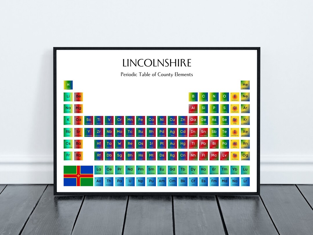 Lincolnshire Periodic Table Print, County Colours, Chemical Elements ...