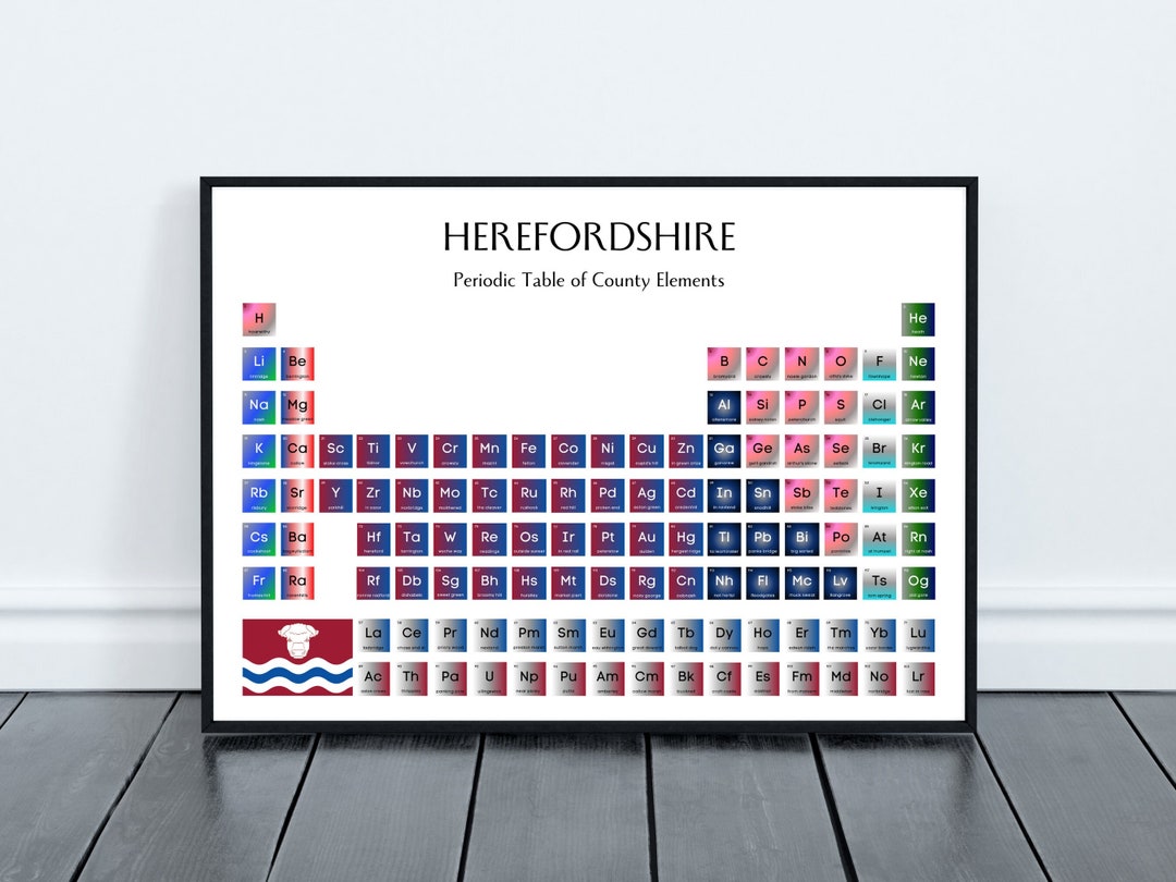Herefordshire Periodic Table Print, Personalised Herefordshire Poster ...