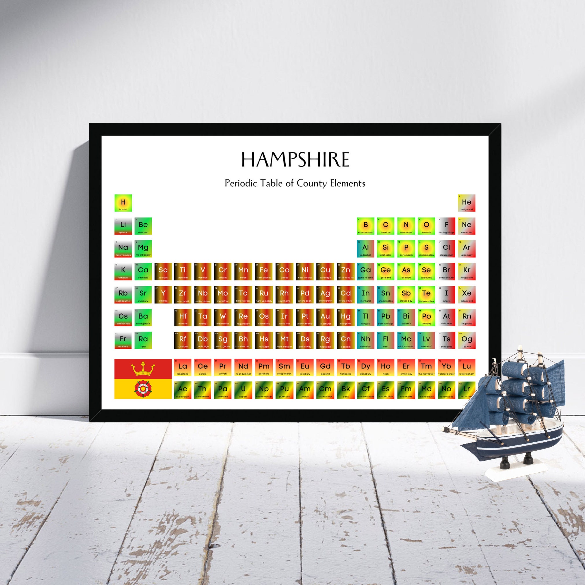 Hampshire Periodic Table Print County Flag Colours Chemical - Etsy