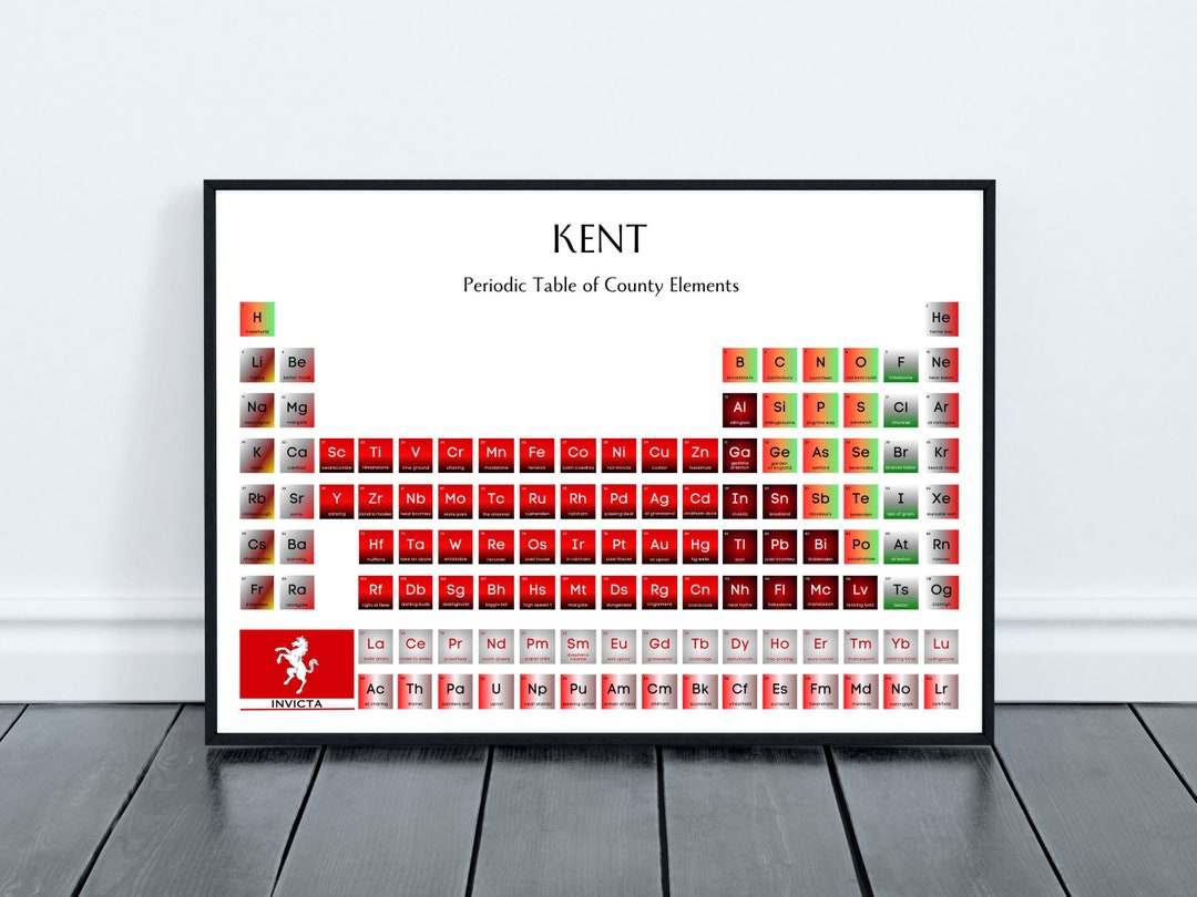 Kent Periodic Table Print, Personalised Kent Poster, Kent County Flag ...
