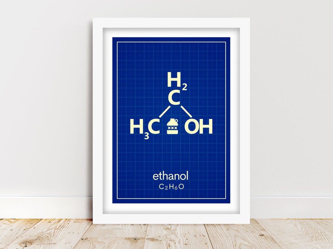 Ethanol Blueprint, Alcohol Chemical Wall Art, Molecular Structure ...