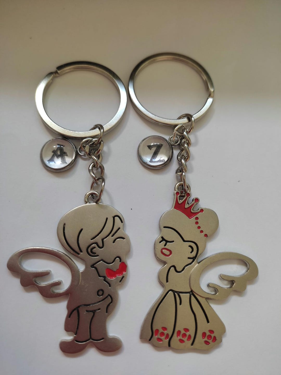 Couples Keychain Angels - Personalised Initials Addition - Etsy