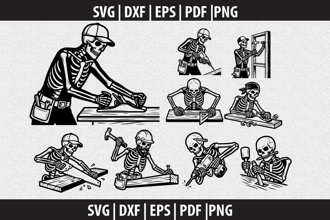 Carpenter Skull Skeleton SVG Bundle, Woodworking Clipart - Etsy