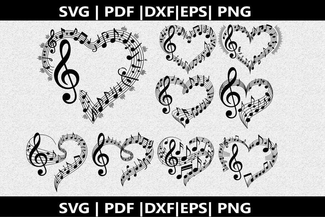 Music Notes Heart SVG Bundle, Treble Clef Clipart (digital Download - Etsy