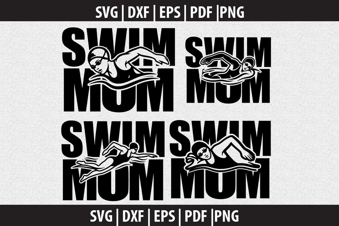 Sports Clipart: Black Words "swim Mom" With Swimmer Silhouette Cutout ...