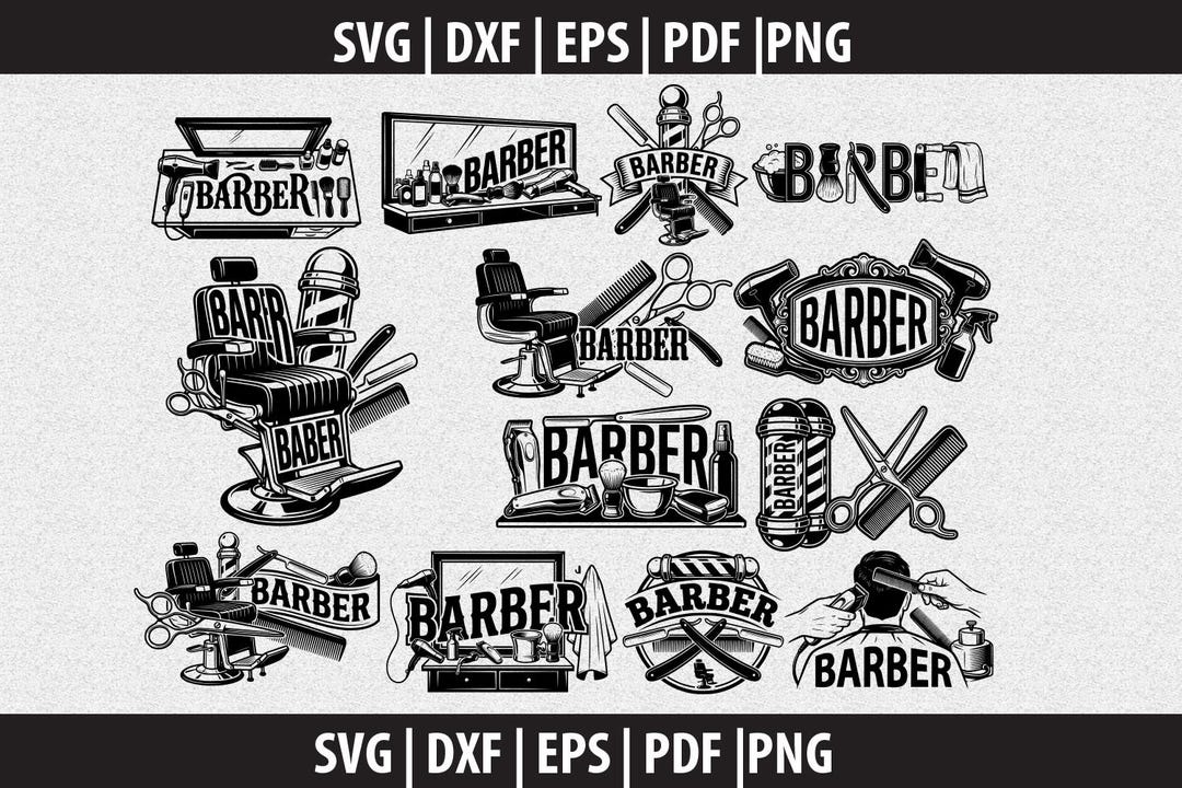 Barber Shop SVG Bundle: Chair, Scissors, Trimmer Designs (digital ...
